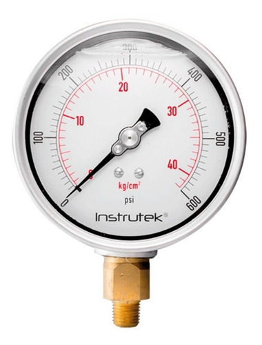 Manómetro 4", lleno de líquido premium, 1/4" NPT, inferior, 600 psi-kg/cm2 | Instrutek